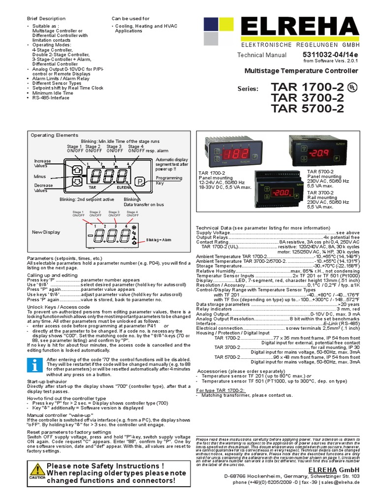 TAR 1700-2 TAR 3700-2 TAR 5700-2: Multistage Temperature Controller | PDF | Parameter (Computer ...