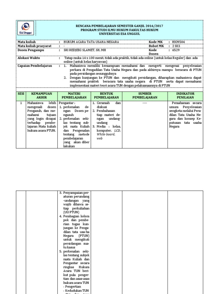 RPS HKM 504 Hukum Acara Tata Usaha Negara | PDF