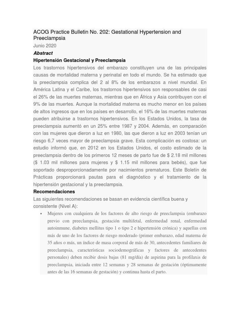2020 ACOG Practice Bulletin No 2020 | PDF | Hipertensión | El embarazo