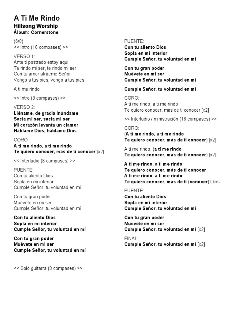 Letra de "A Ti Me Rindo" - Hillsong | PDF | Religión y espiritualidad