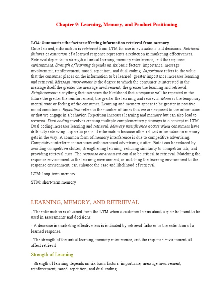 Chapter 9-Preparation | Download Free PDF | Recall (Memory) | Memory