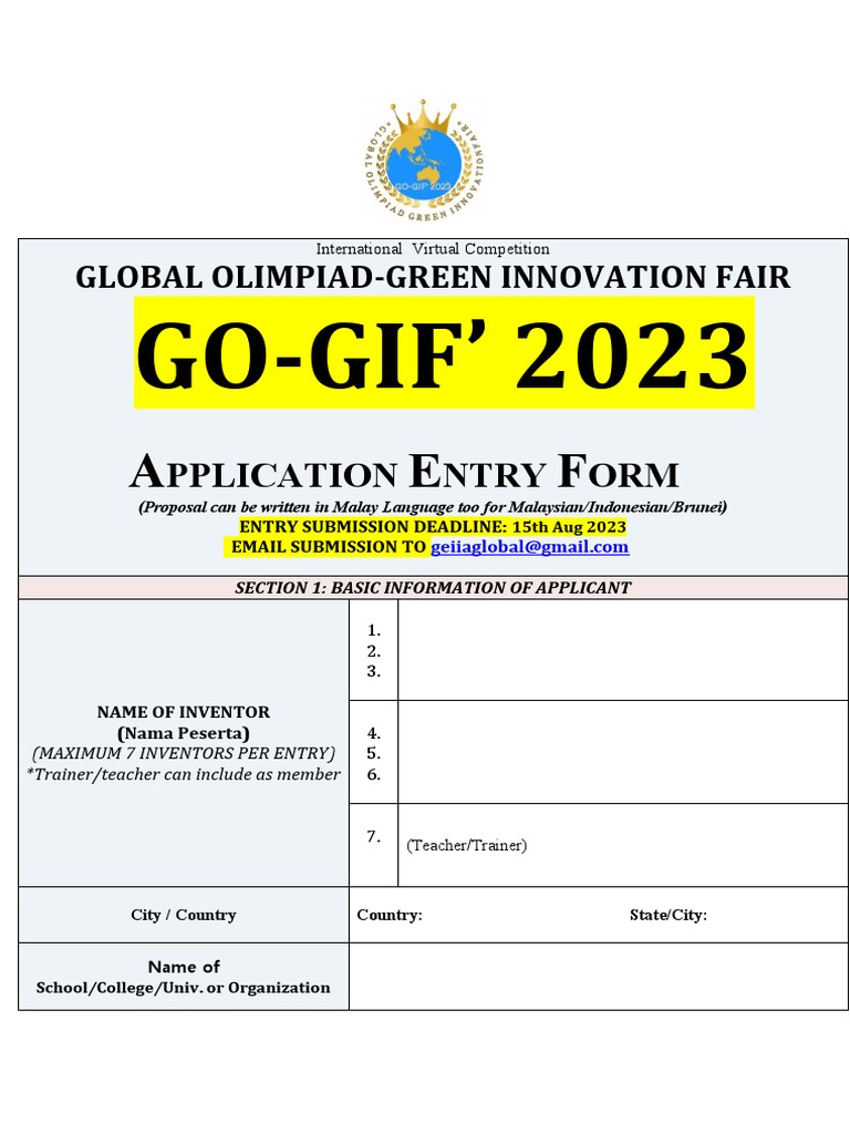 GO-GIF 2023 Official Registration Form | PDF | Invention | Information