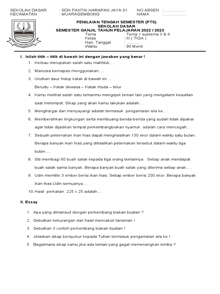 PTS Kelas 3 Tema 1 Subtema 3&4 | PDF
