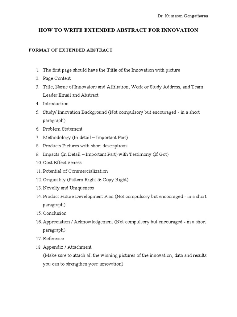 How To Write Extended Abstract For Innovation | PDF