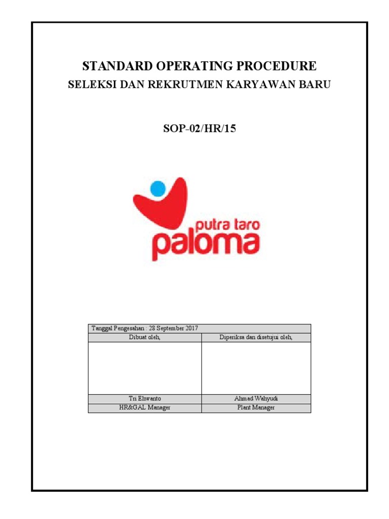 SOP 02 HR 15 SOP Seleksi Rekrutmen Karyawan Baru Rev 1.0 | PDF