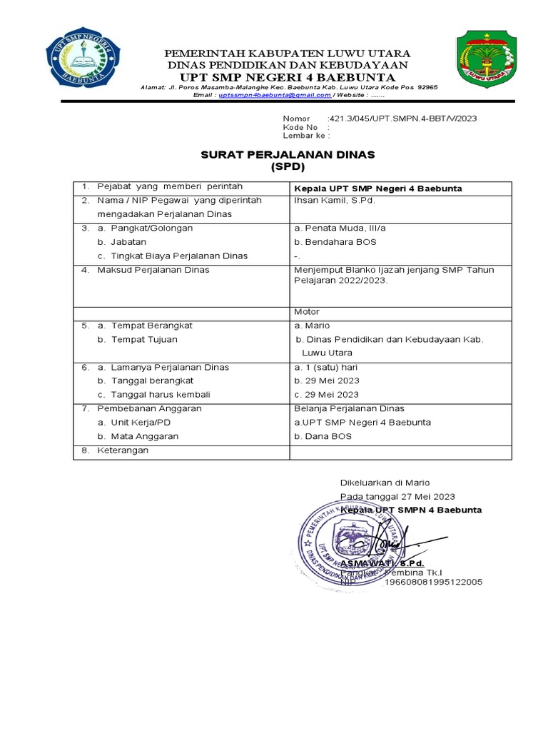 Blangko SPPD KEPSEK | PDF