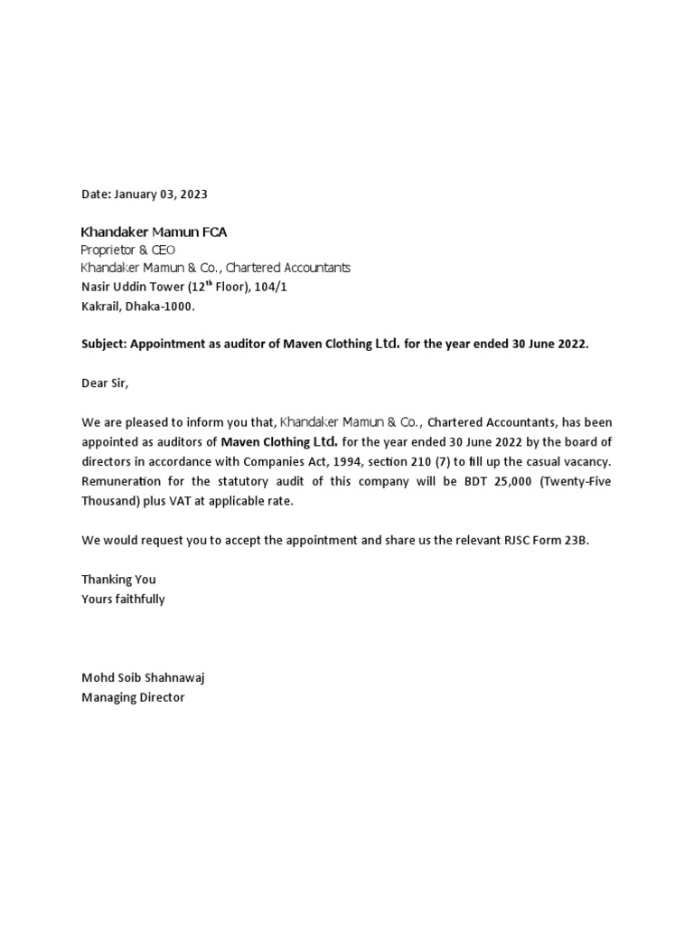 Appointment Letter | PDF | Finance & Money Management