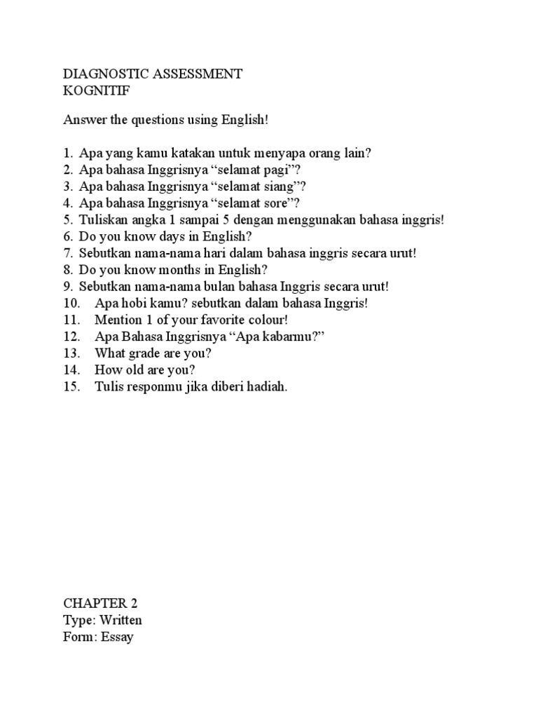 Diagnostic Assessment | PDF