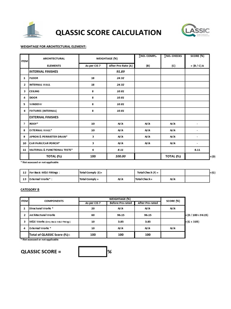 QLASSIC Score Calculation Guide | PDF | Buildings And Structures ...