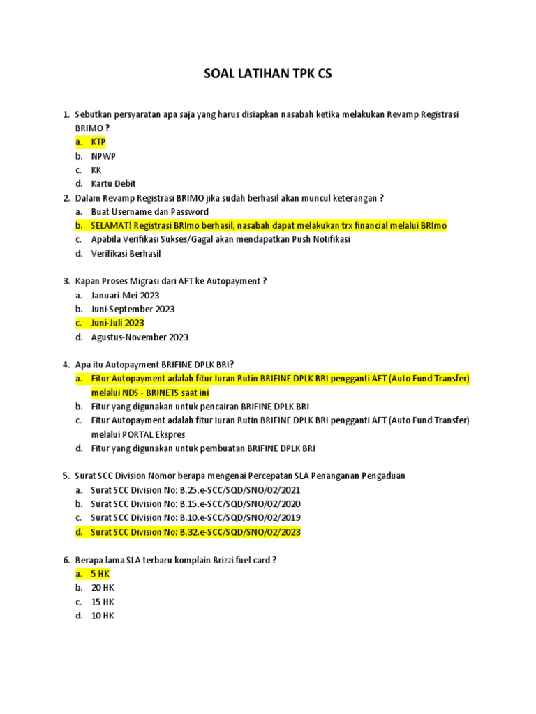 Soal Latihan TPK Juli 2023 | PDF | Pengelolaan Keuangan & Uang