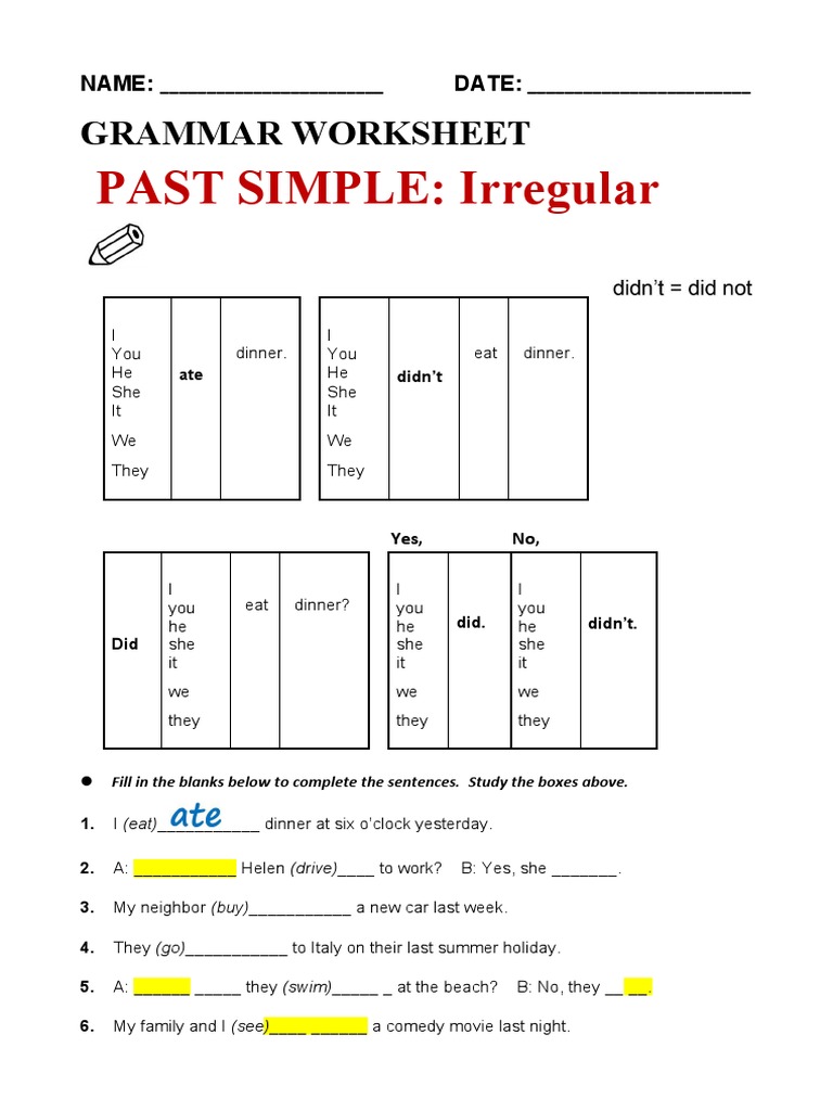 Pastsimpleirreg Exercise | PDF