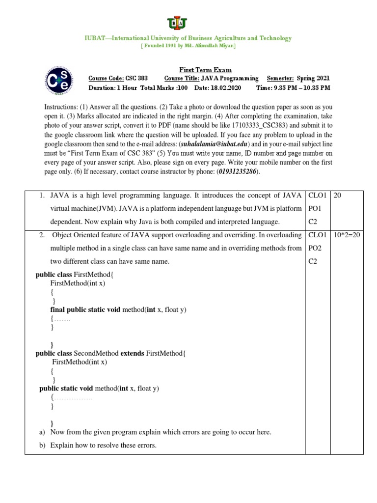 First Term Question of CSC 383 D | PDF | Java (Programming Language ...