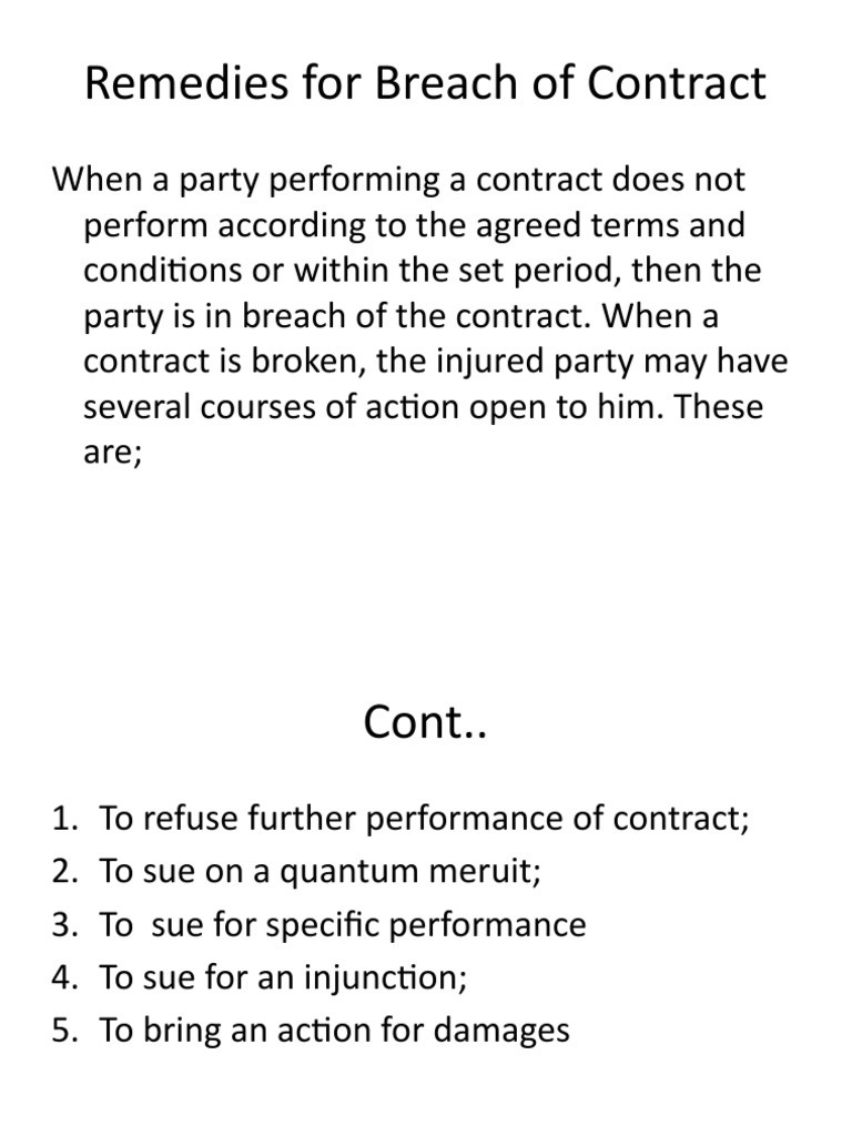 Breach of Contract Remedies Guide | PDF | Damages | Breach Of Contract