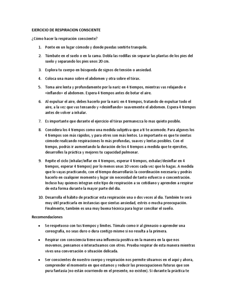 Ejercicio de Respiracion Consciente | PDF | Respiración