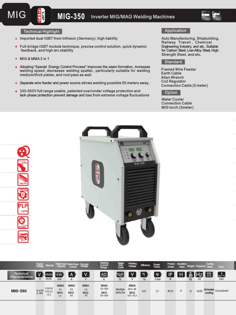 Mig 350 Inverter Mig Mag Welding Machines | PDF | Welding | Construction