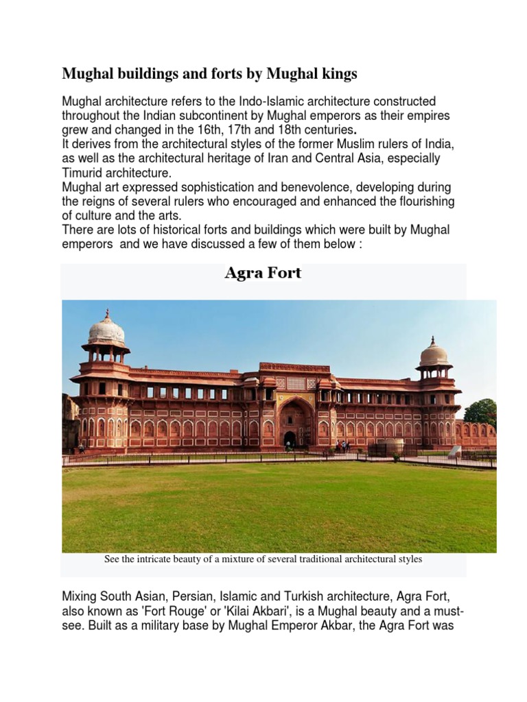 Mughal Buildings and Forts by Mughal Kings Finishing | PDF | History