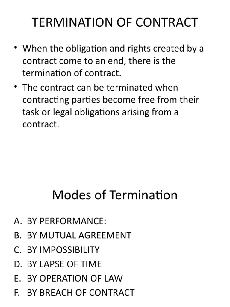 Modes of Contract Termination Explained | PDF | Breach Of Contract | Taxes