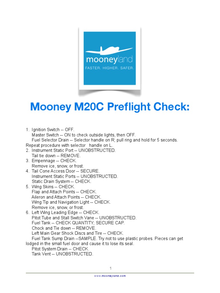 Mooney M20C Checklist | PDF | Carburetor | Throttle