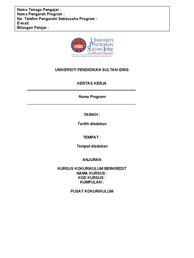 Format Kertas Kerja Aktiviti Pelajar Kursus Kokurikulum Berkredit | PDF
