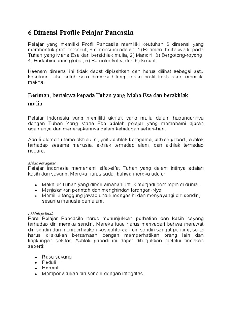 Dimensi Profil Pelajar Pancasila | PDF