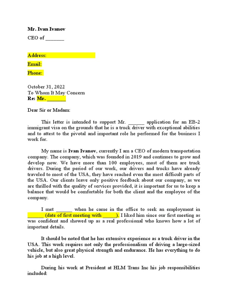 Rec Letter Examples | PDF | Transport | Truck Driver