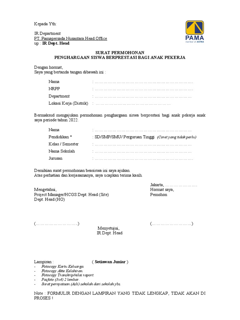 Form Pengajuan Beasiswa 2022 | PDF