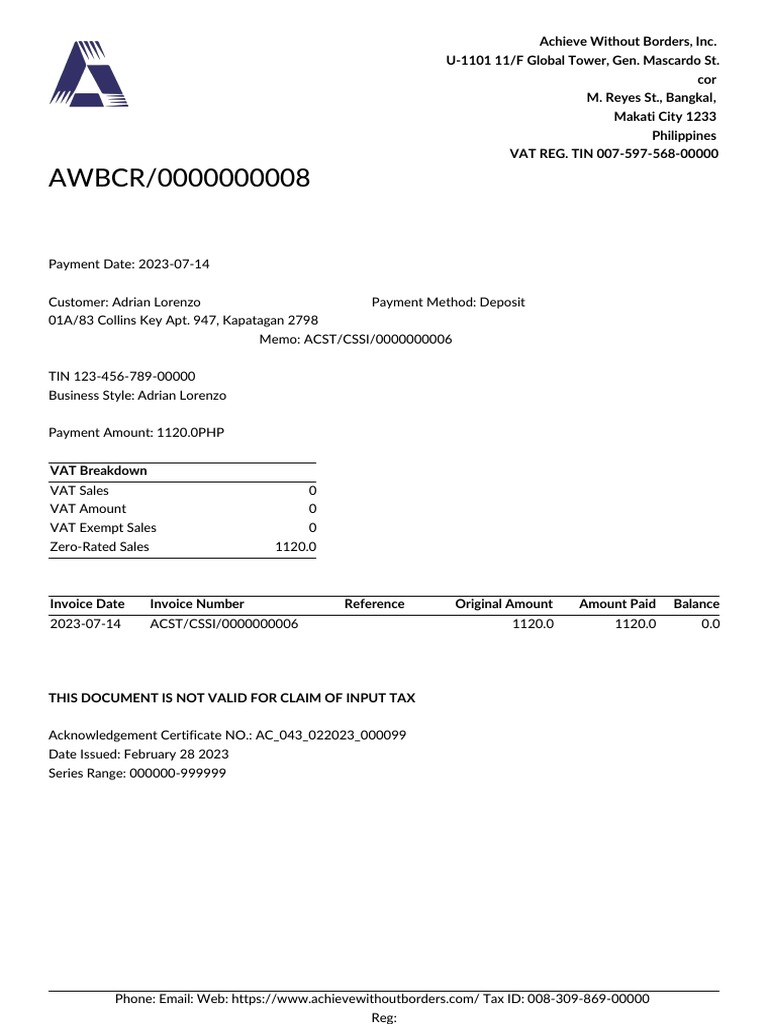 Custom Payment Receipt | PDF