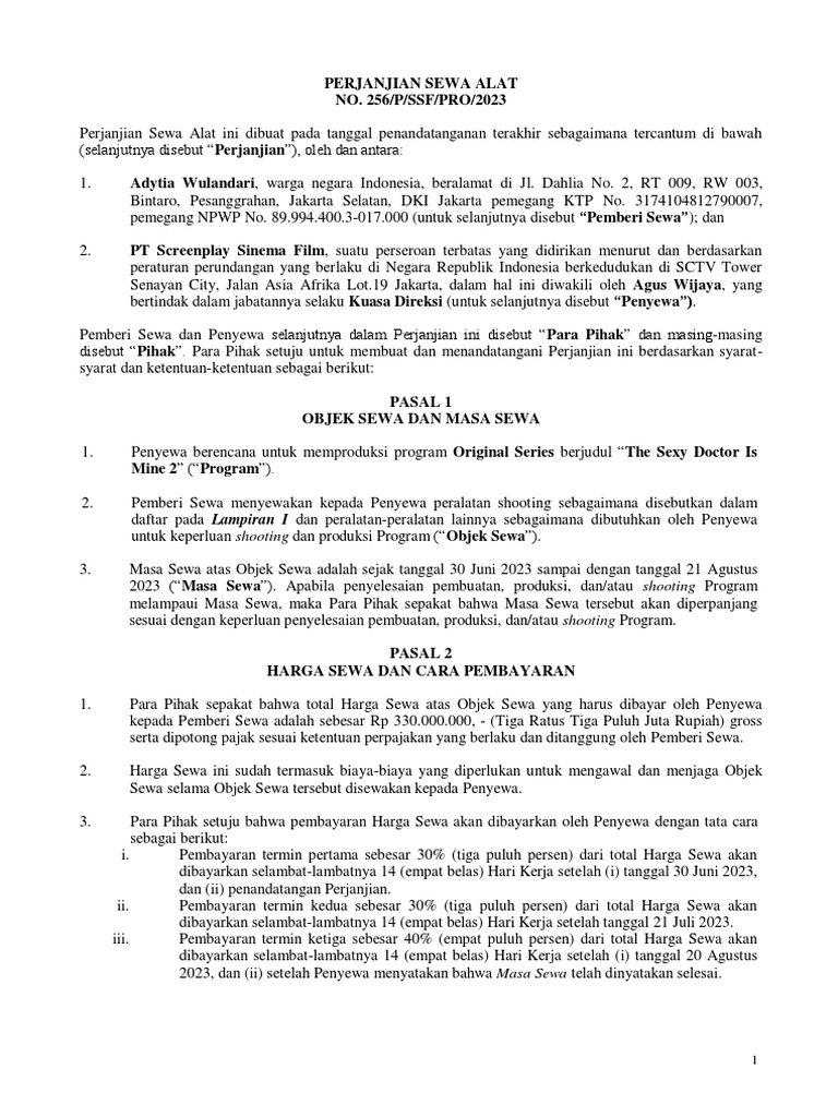 256 - SSF - Perjanjian Sewa Alat - Lighting & Camera - Original Series - The Sexy Doctor Is Mine ...