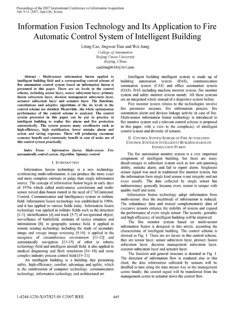 Information Fusion Technology and Its Application To Fire Automatic ... Information Fusion Technology and Its Application To Fire Automatic ...