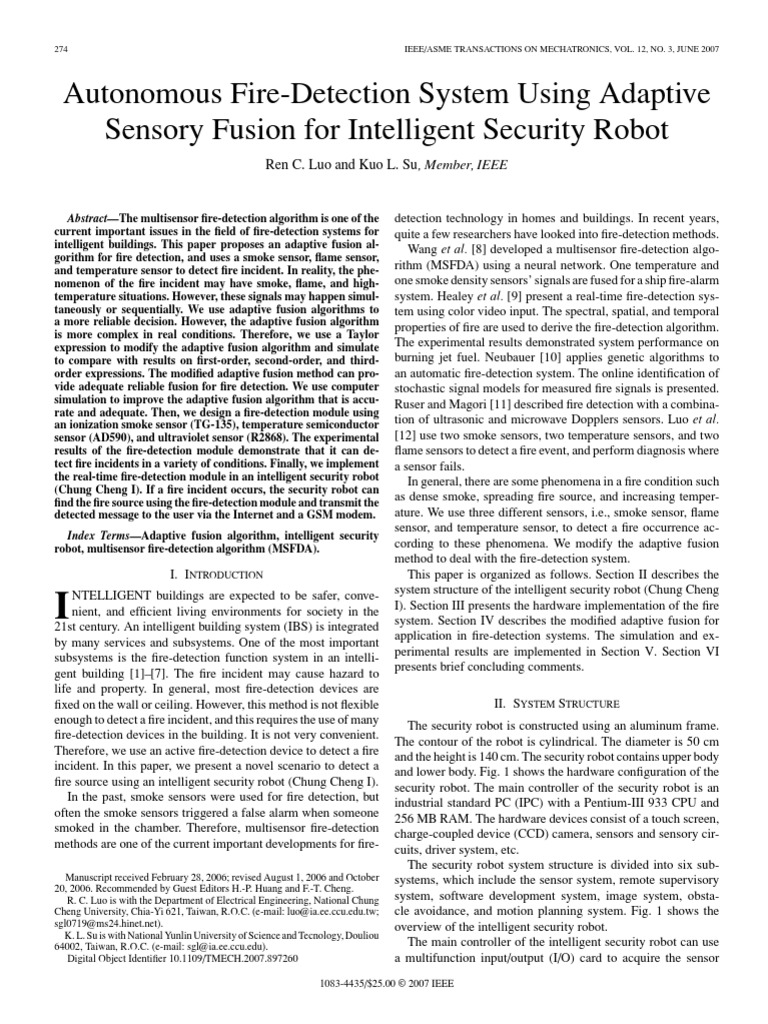 Autonomous Fire-Detection System Using Adaptive Sensory Fusion For Intelligent Security Robot ...