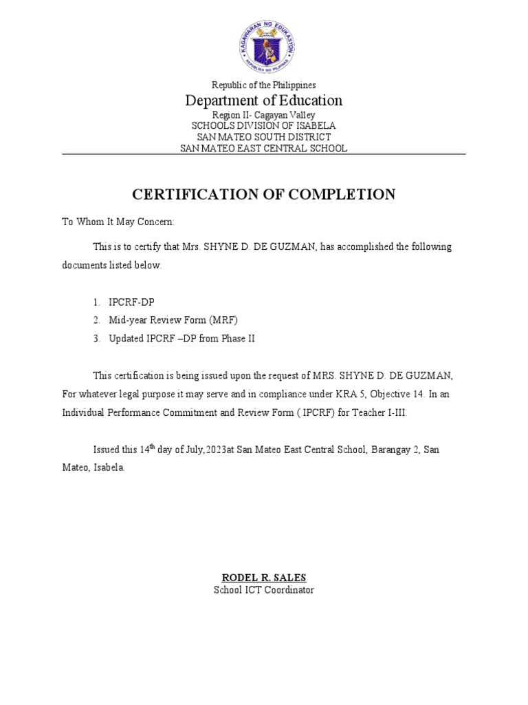 Certification of Completion | PDF