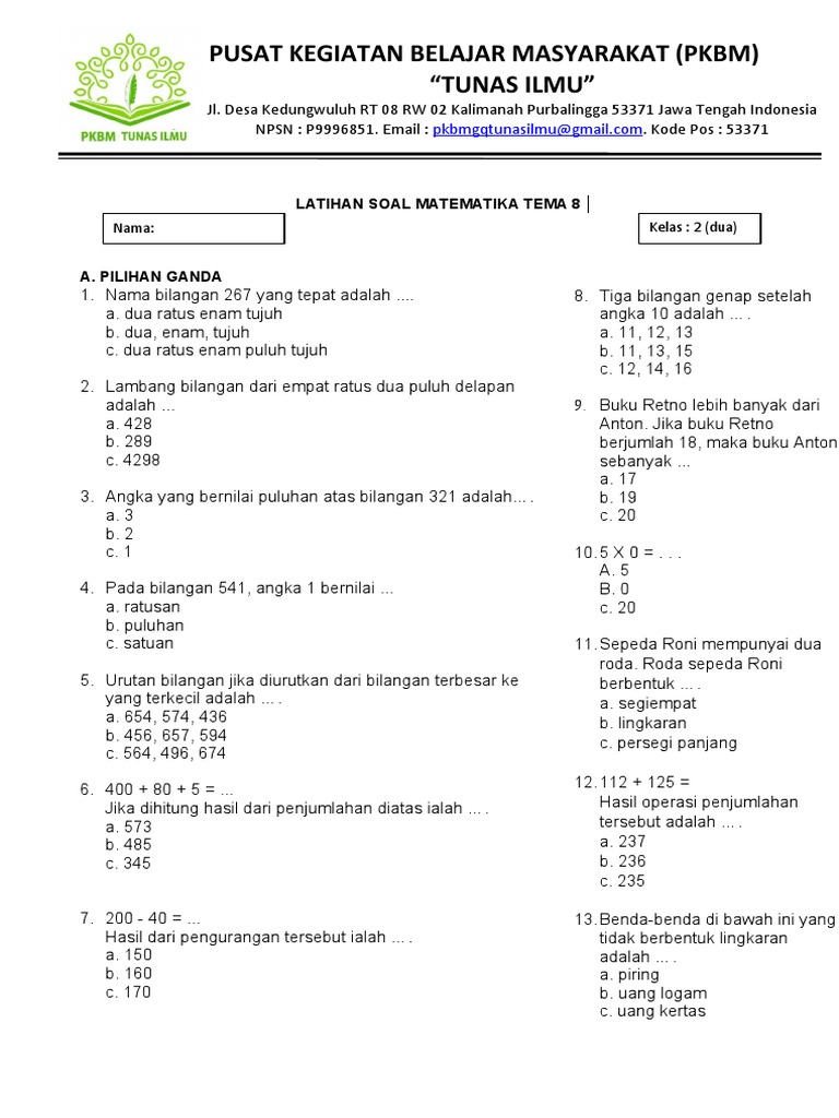 Latihan Soal M2 MTK Tema 8 | PDF