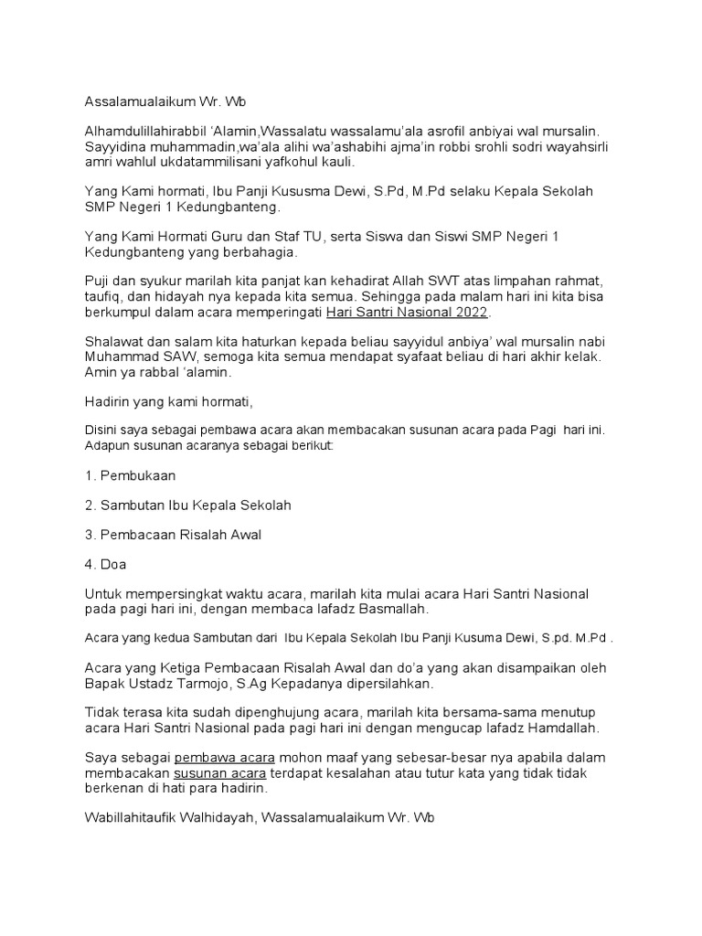 MC Hari Santri 2022 Versi Pa Tarmojo | PDF