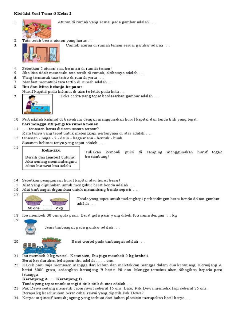 Soal Pat Tema 6 Kelas 2 SD | PDF | Seni & Disiplin Bahasa | Griya & Taman