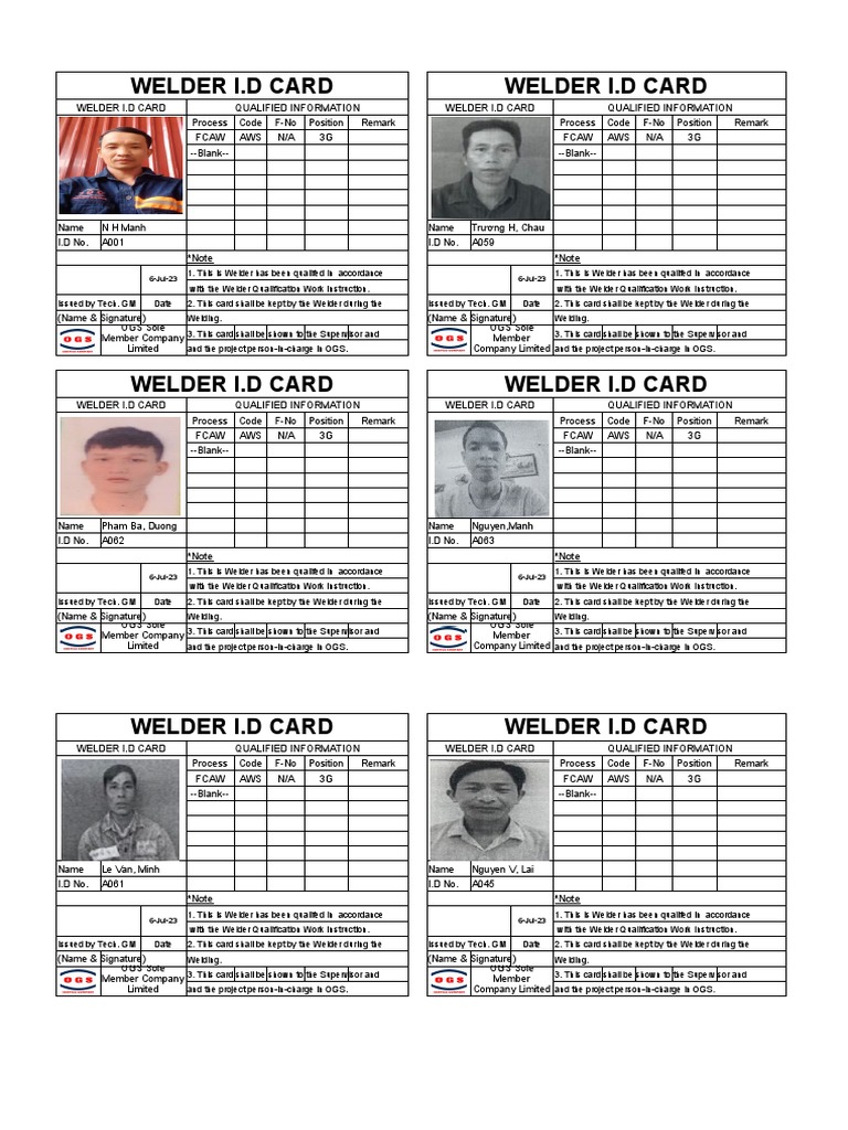 Welder I.D Card | PDF | Welding | Construction