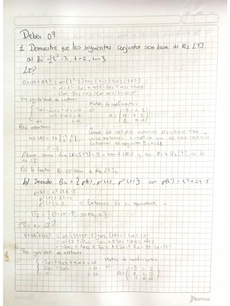 Deber 09 Algebra Lineal | PDF