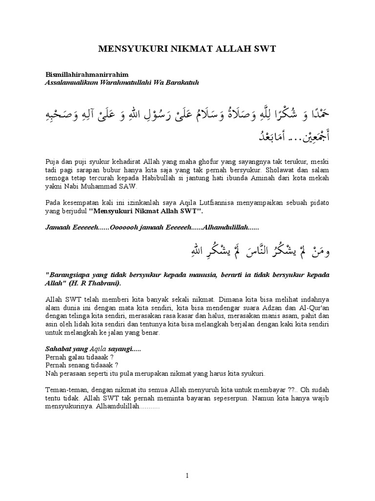 Teks Pildacil Mensyukuri Nikmat Allah | PDF