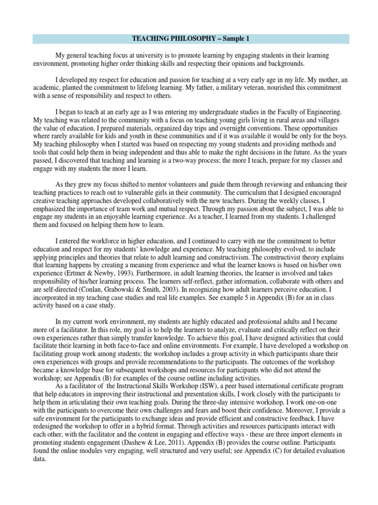 Teaching Statement Sample | PDF | Learning | Constructivism (Philosophy ...