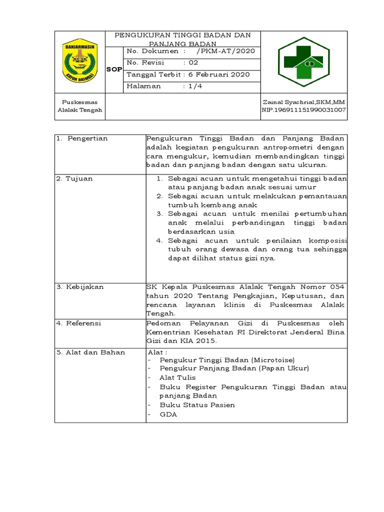 TEMPLATE SOP Pengukuran Tinggi Badan | PDF