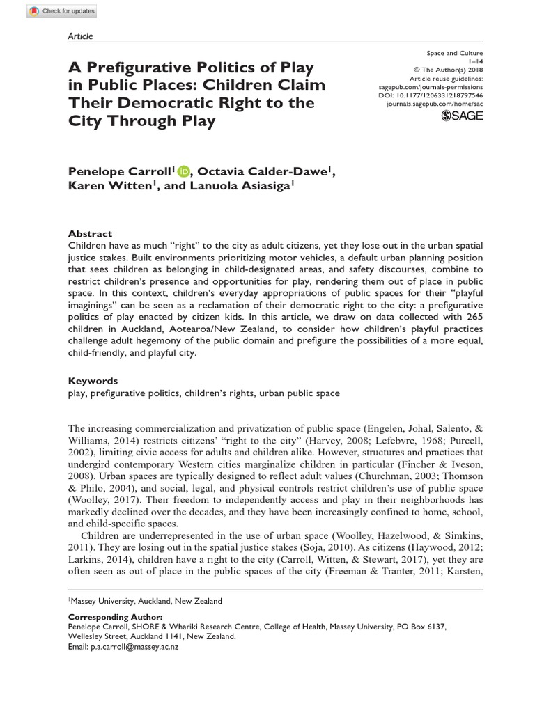 Children's Right to Play in Urban Spaces | PDF | Sidewalk