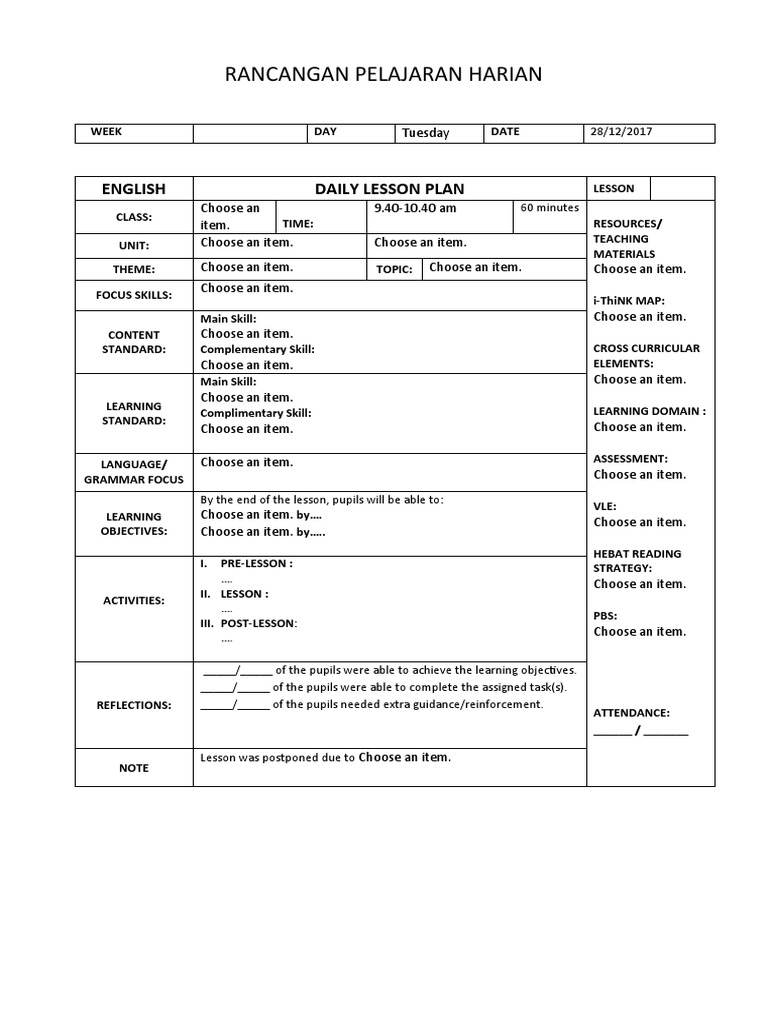 Form 1 Lesson Plan Zu | PDF | Lesson Plan | Learning