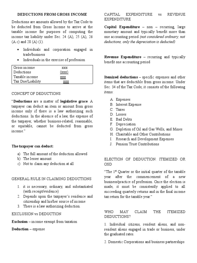 Deductions From Gross Income | PDF | Tax Deduction | Expense
