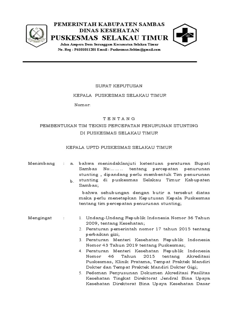 Pembentukan Tim Penurunan Stunting Selakau | PDF