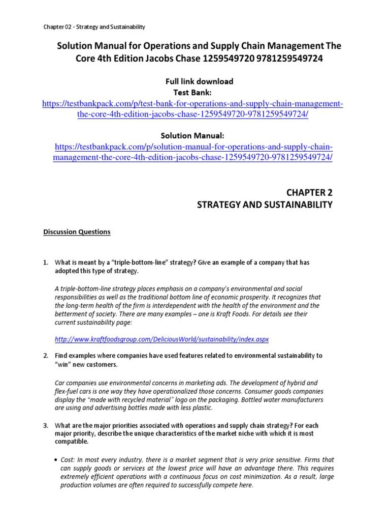 Operations and Supply Chain Management The Core 4th Edition Jacobs ...