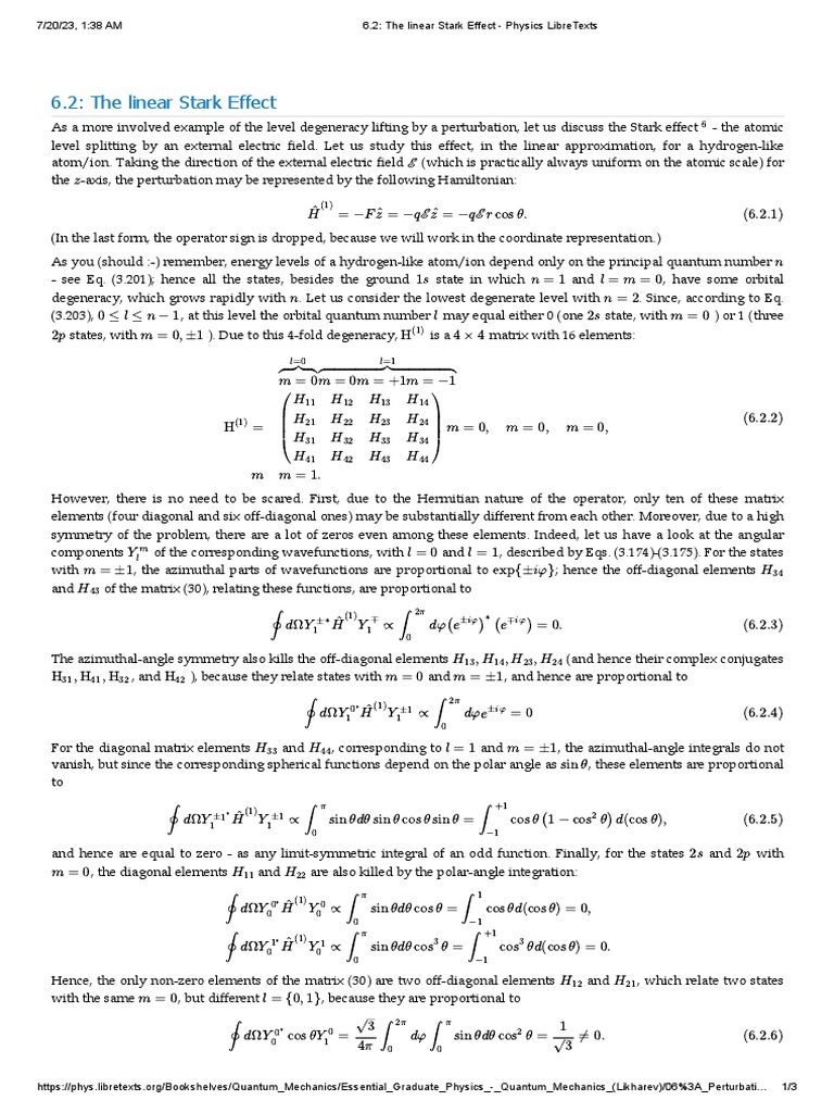 6.2 - The Linear Stark Effect - Physics LibreTexts | Download Free PDF ... 6.2 - The Linear Stark Effect - Physics LibreTexts | Download Free PDF ...