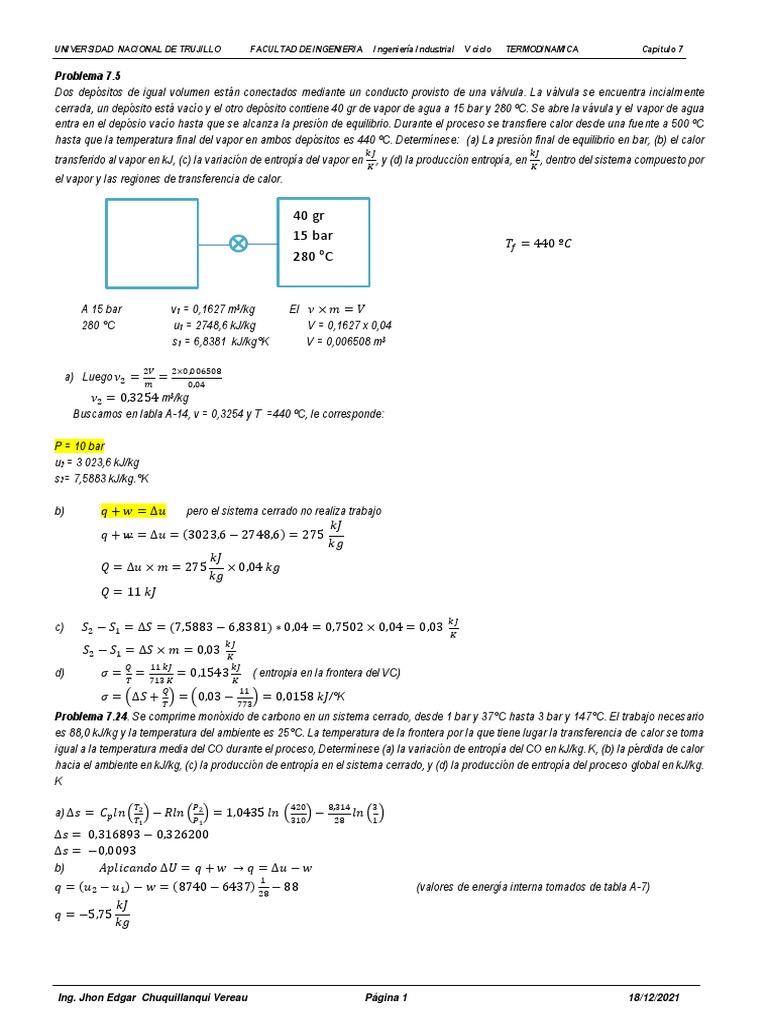 Ejercicios Capitulo 7 - Vertical | PDF | Calor | Entropía