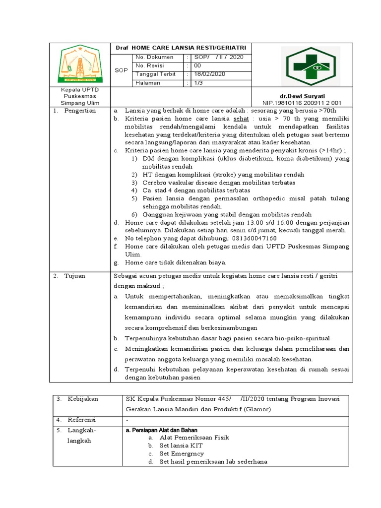 Sop-Home-Care-Lansia Oke | PDF