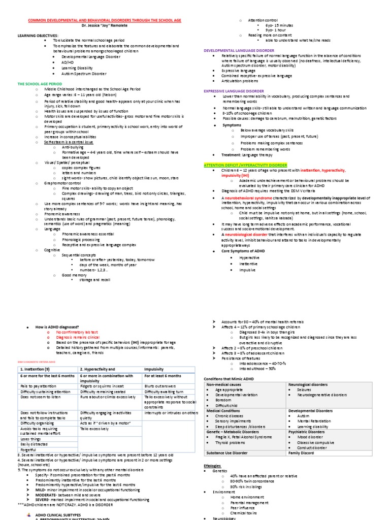 School-Age Developmental Disorders | PDF | Attention Deficit Hyperactivity Disorder | Mental ...