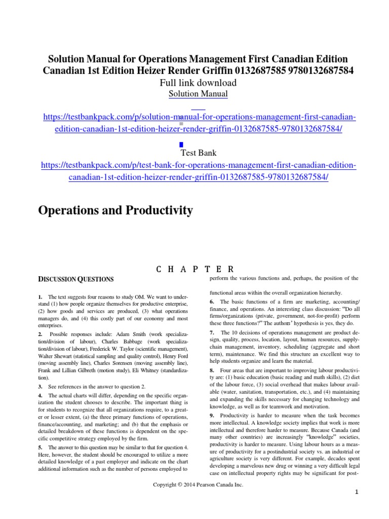 Operations Management First Canadian Edition Canadian 1st Edition Heizer Render Griffin Solution ...