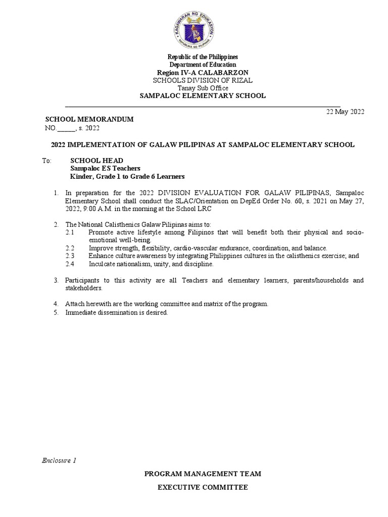 Galaw Pilipinas School Memo | PDF